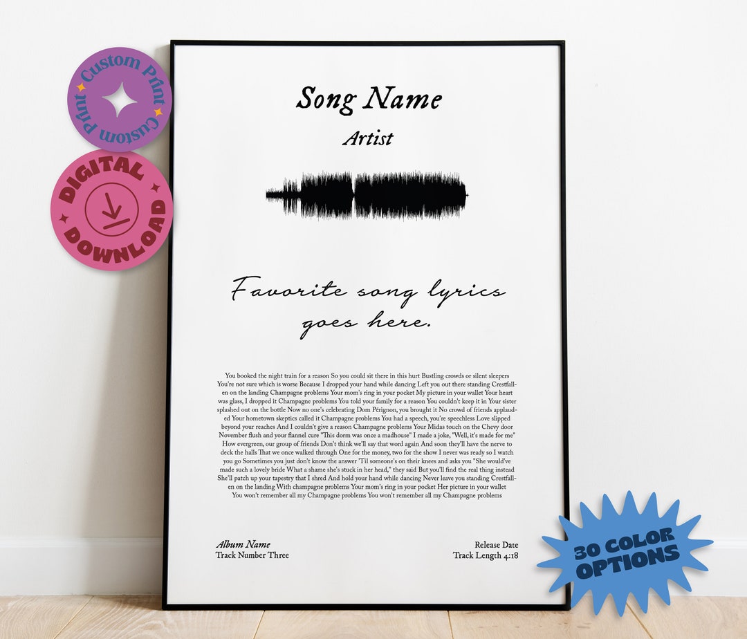 Custom Song Lyrics Soundwave Poster, Printable Lyric Poster, Soundwave ...