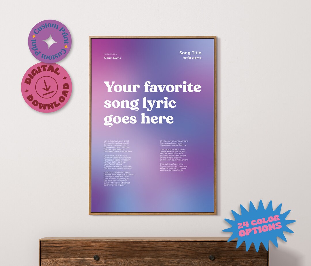 Custom Gradient Song Lyric Poster: Swiss Style Wall Art (digital ...