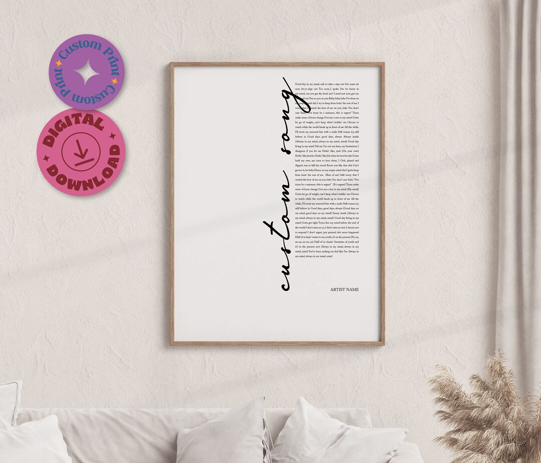 Custom Song Lyrics Poster, Printable Lyric Poster, Favorite Song Wall ...