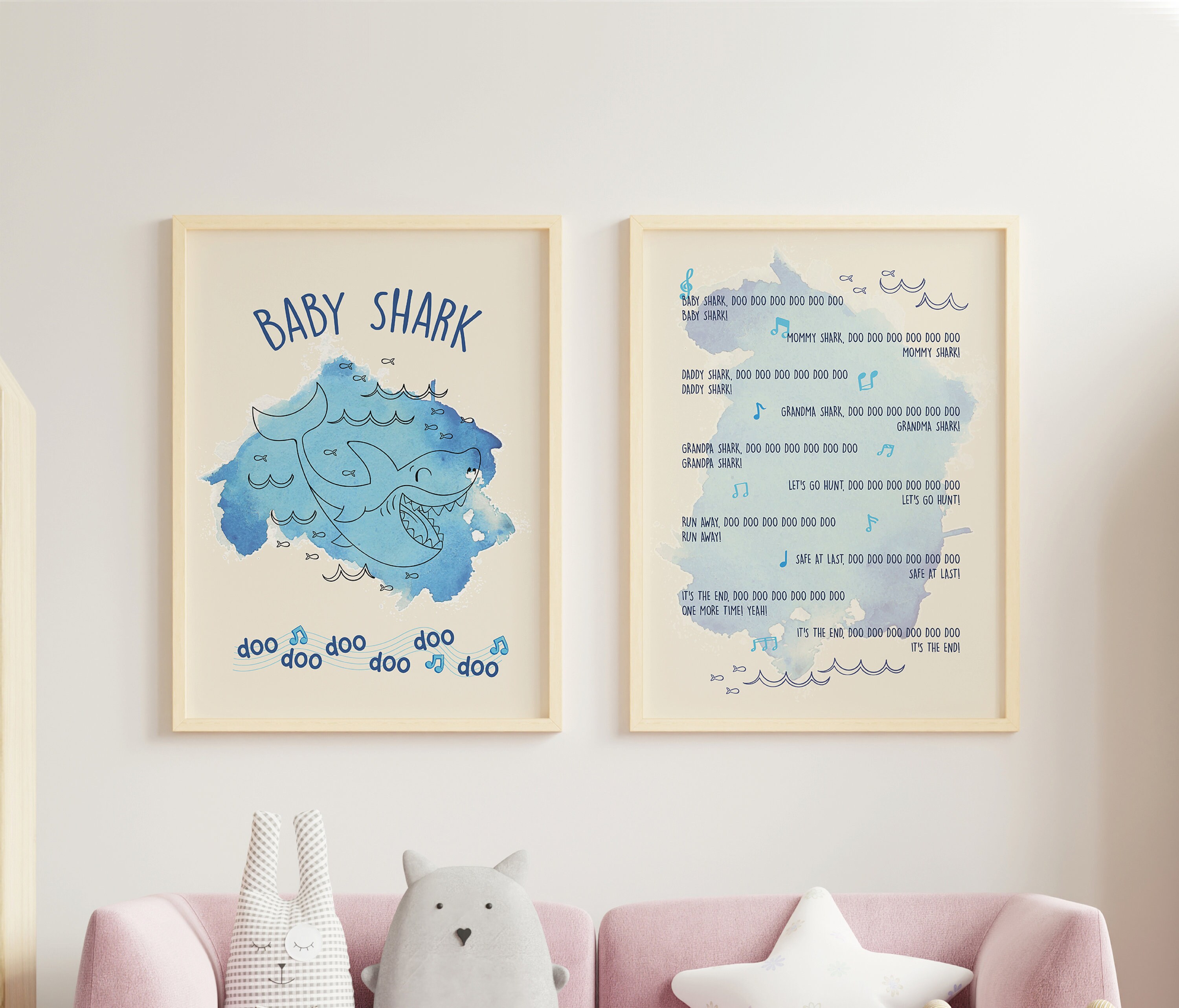 Baby Shark Watercolor Printable Poster Bundle Baby's Room - Etsy