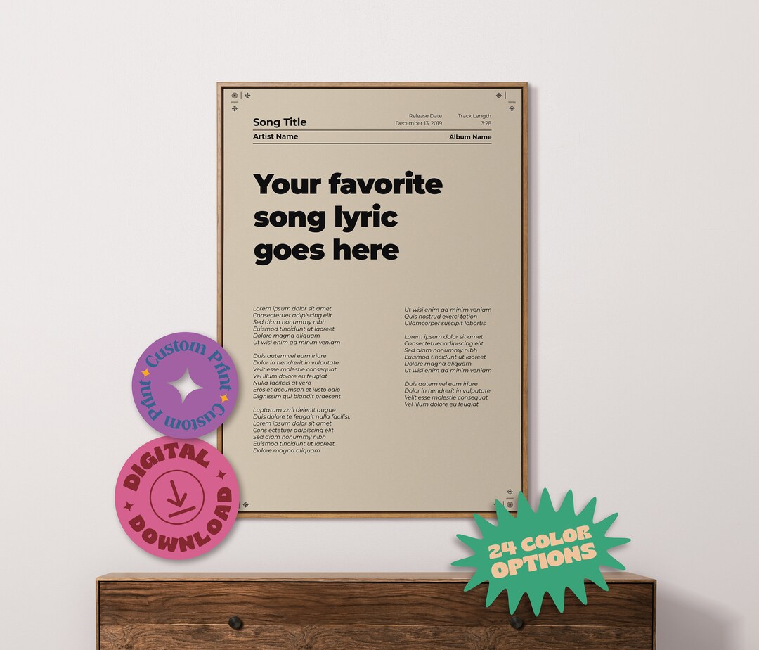Custom Song Lyric Poster: Swiss Style Wall Art (digital Download) - Etsy