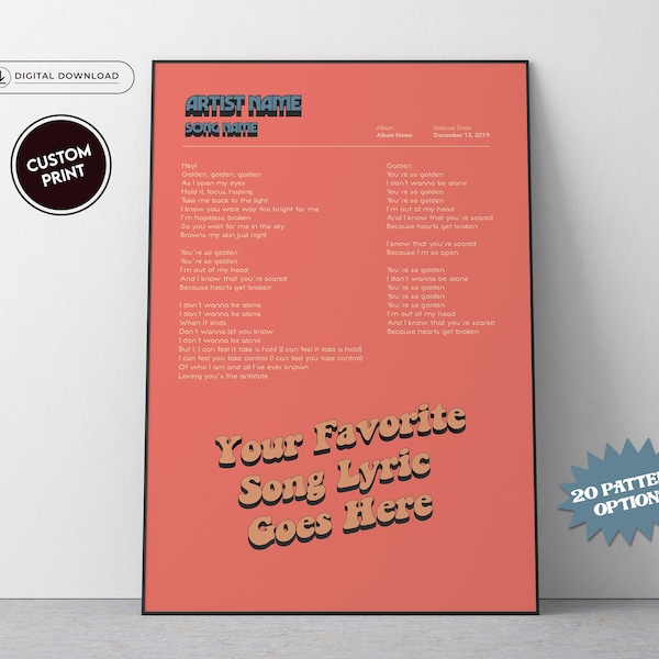 Lyric Poster - Etsy UK