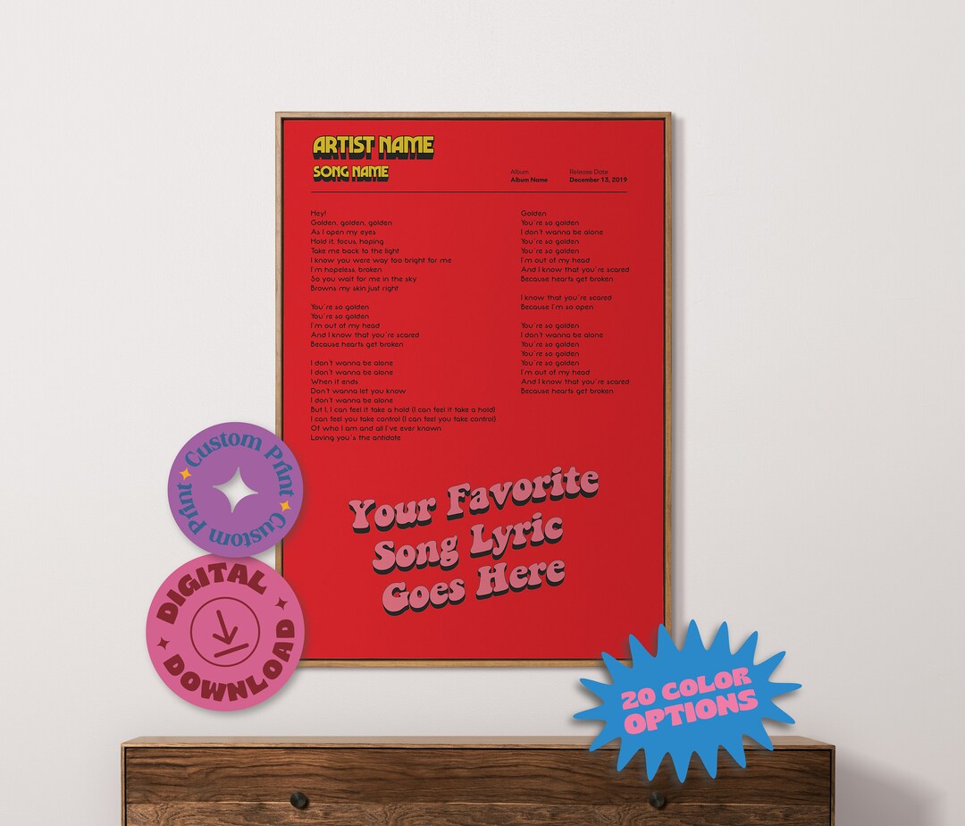 Custom Groovy Song Lyric Poster: Personalized Music Wall Art (digital ...