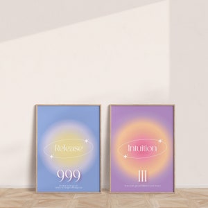 Angel Numbers Aura Printable Poster Bundle, Aesthetic Room Decor ...