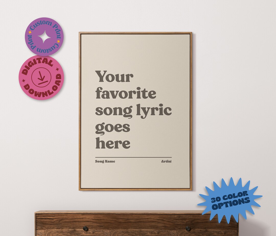 Custom Favorite Lyric Poster, Printable Song Lyric Poster, Song Lyric ...