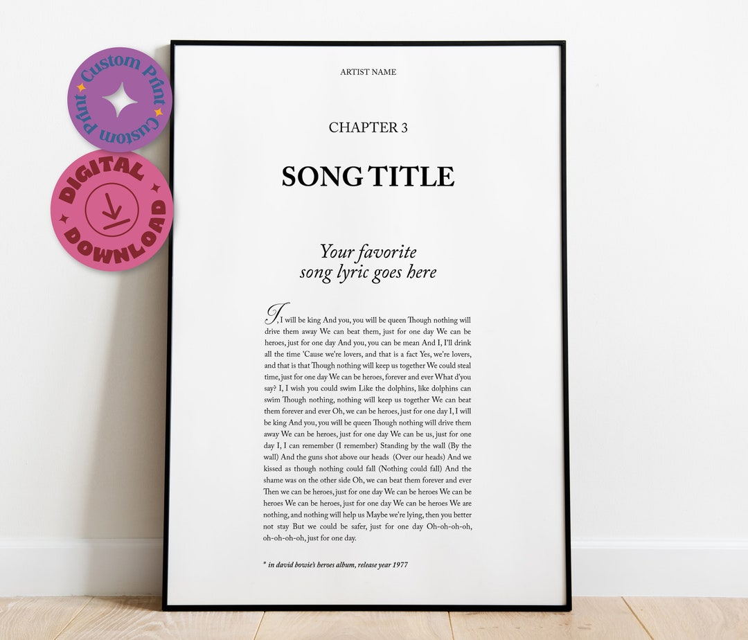 Custom Song Lyric Poster: Book Page Style Wall Art (digital Download ...