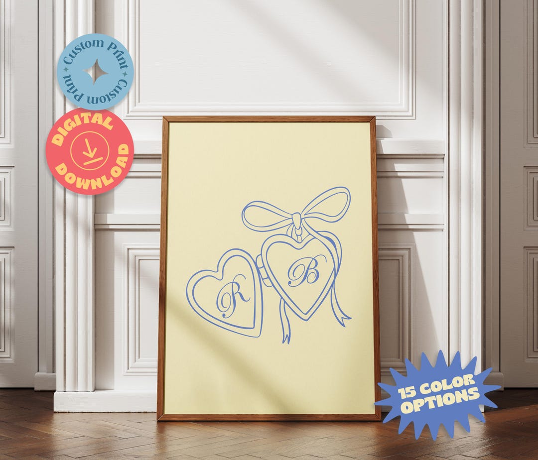 Personalized Heart Locket Illustration, Initials Poster Art, Retro ...
