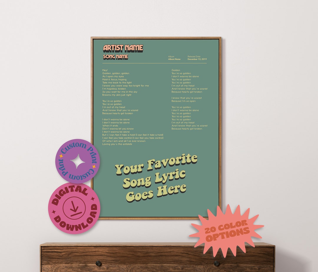 Custom Song Lyric Poster: Personalized Music Wall Art (digital Download ...