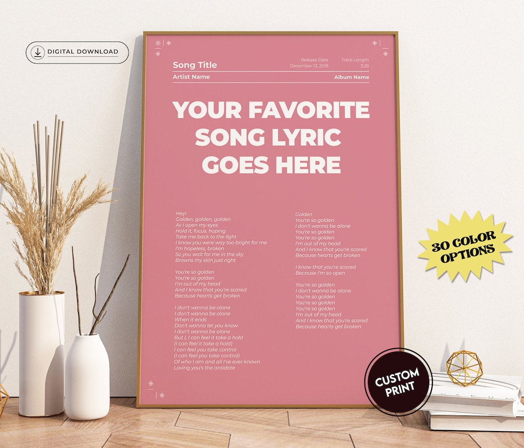 Custom Song Lyric Poster: Personalized Music Print (digital Download ...