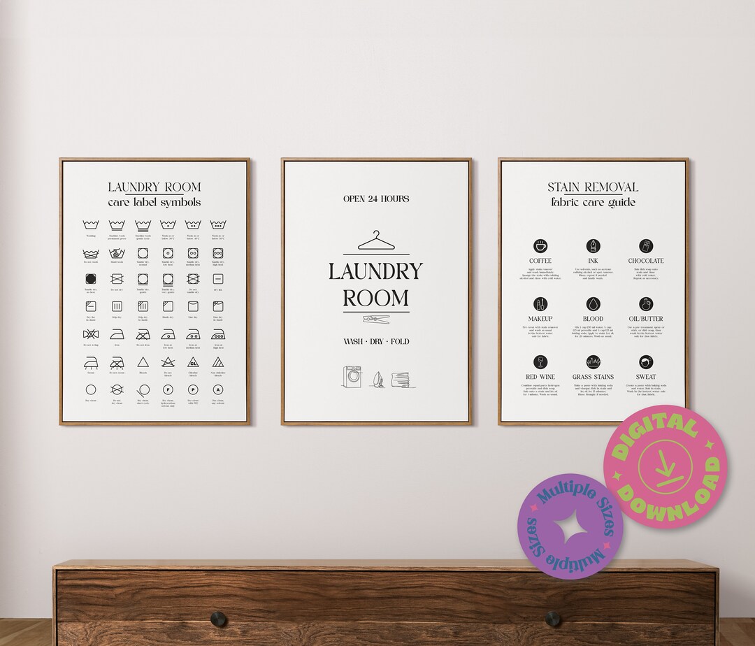 Laundry Room Print Set: Stain Removal Guide, Care Symbols (digital ...