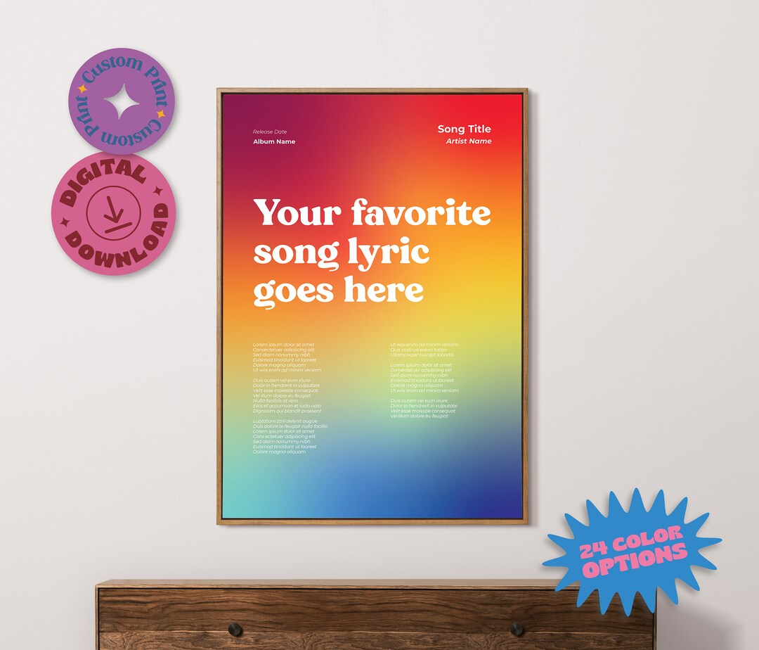 Custom Song Lyric Poster: Personalized Gradient Music Wall Art - Etsy