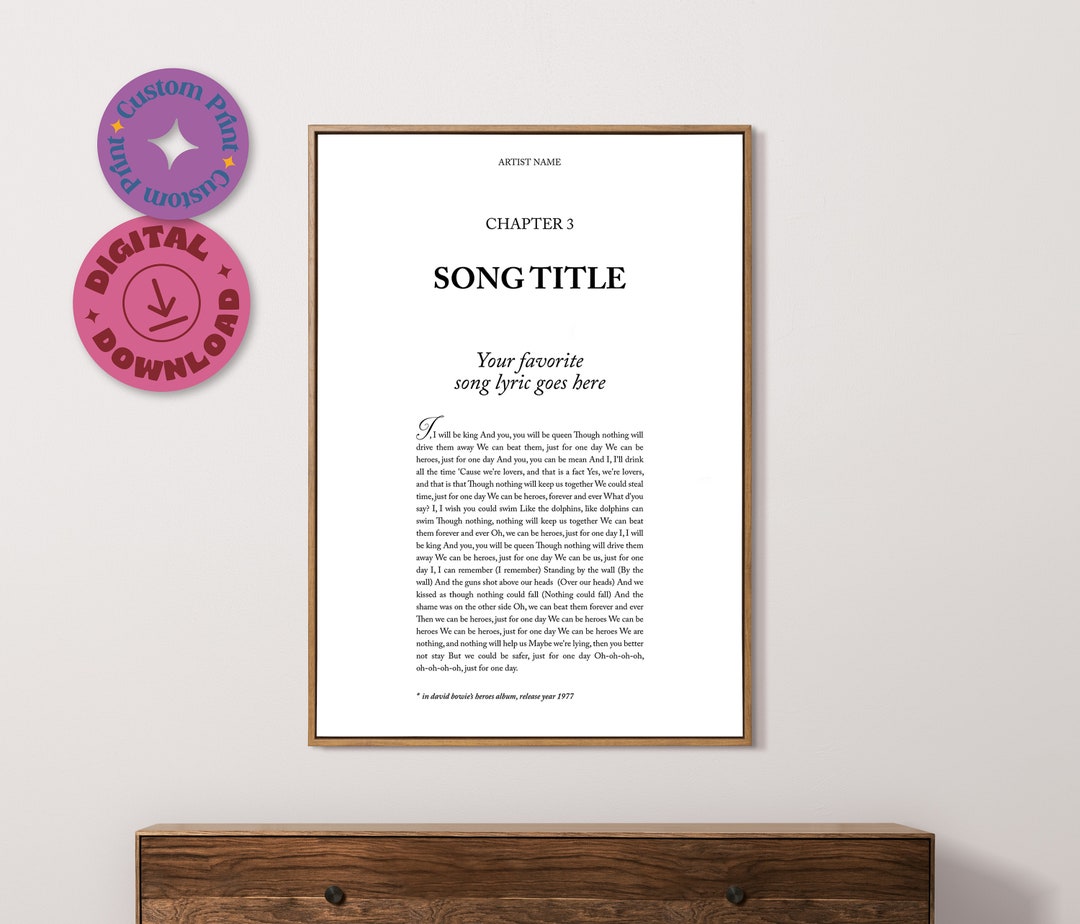 Custom Song Lyric Poster: Book Page Style - Etsy