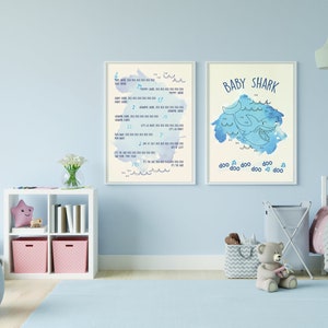 Baby Shark Watercolor Printable Poster Bundle, Baby's Room Lyric Prints ...