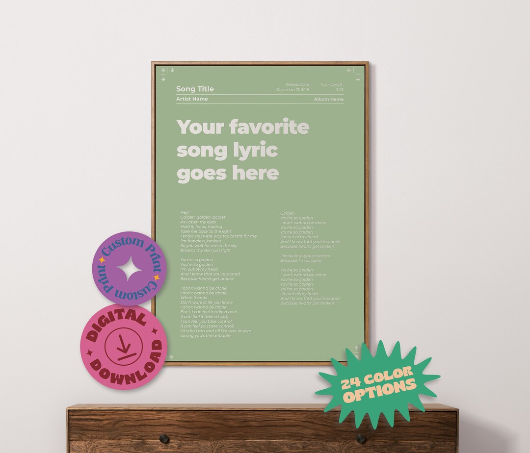 Custom Swiss Style Lyrics Poster, Printable Lyric Poster, Song Lyric ...