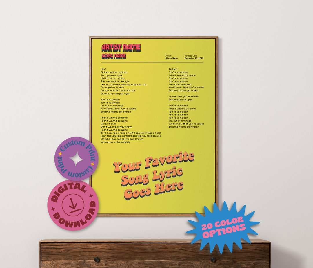 Custom Groovy Song Lyric Poster: Personalized Wall Art (digital ...