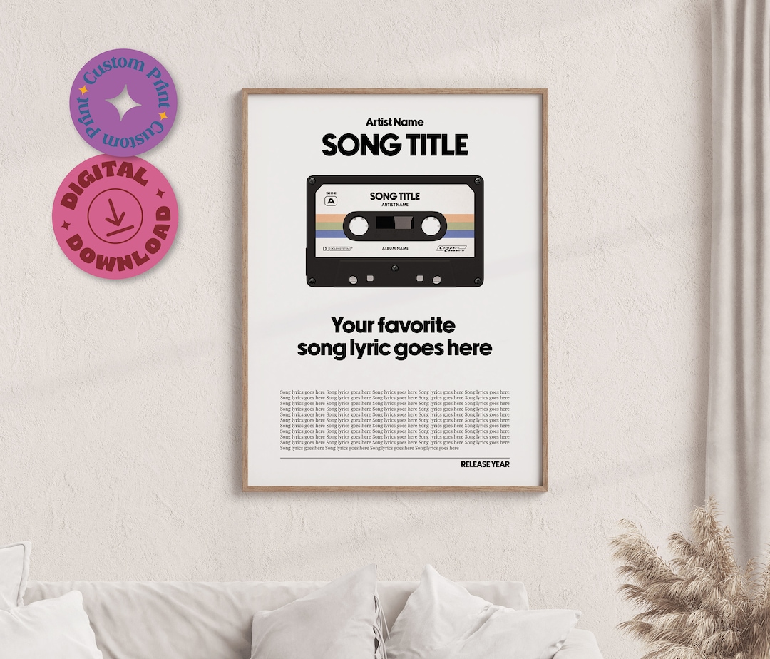 Custom Cassette Tape Lyric Poster: 90s Retro Wall Art (digital Download ...
