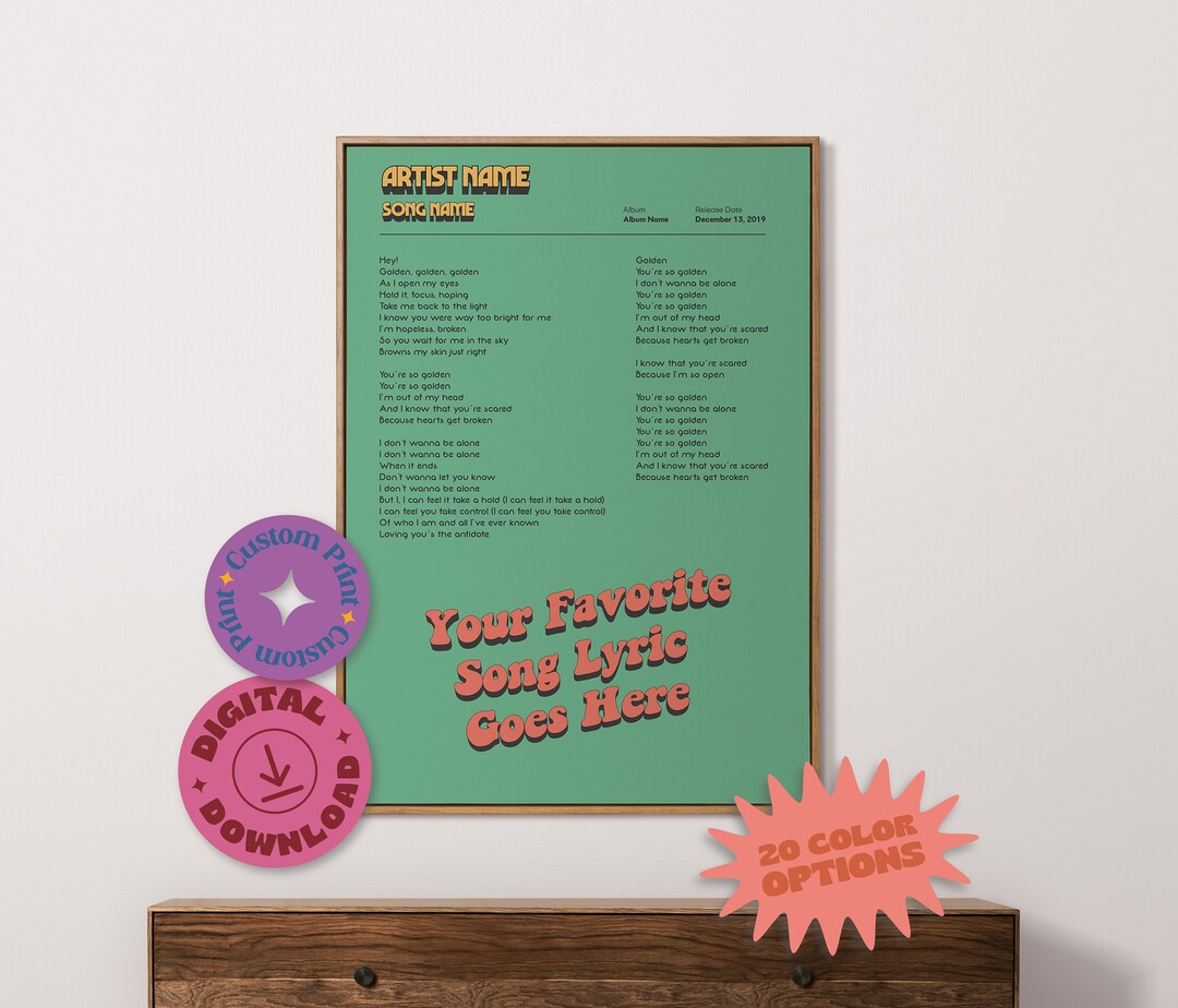 Custom 3D Song Lyrics Poster, Printable Lyric Poster, Song Lyric Wall ...