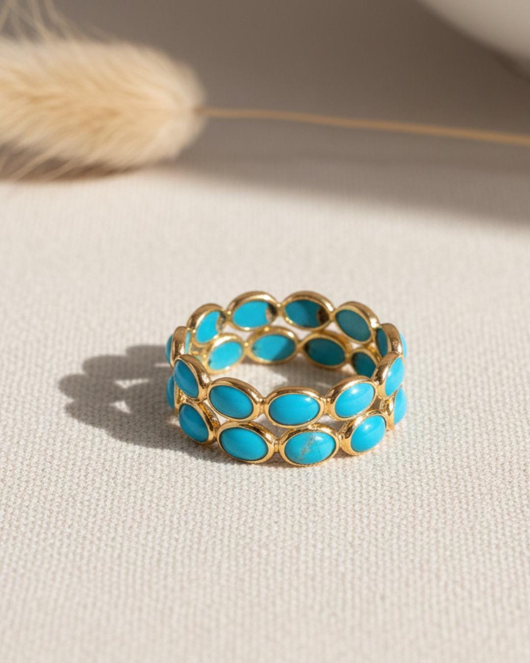 Turquoise Double Eternity Band Ring, 14k Solid Gold December Birthstone ...