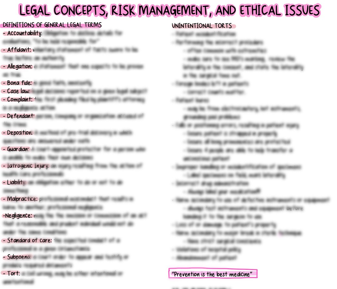 Surgical Technology Notes Legal Concepts Risk Management and - Etsy