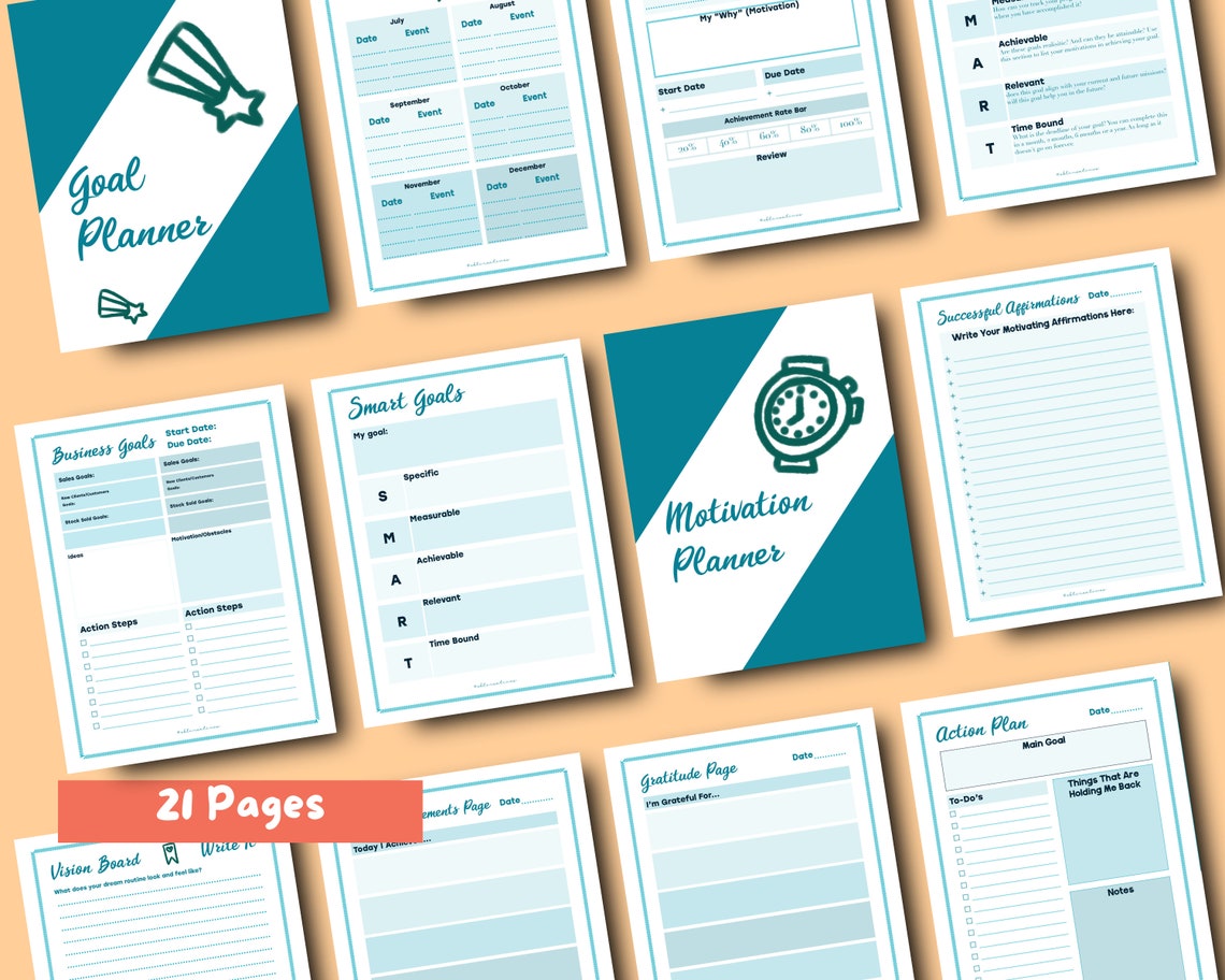 Goal Planner Printable Daily Planner 2024 Teal Goal Setting Planner ...