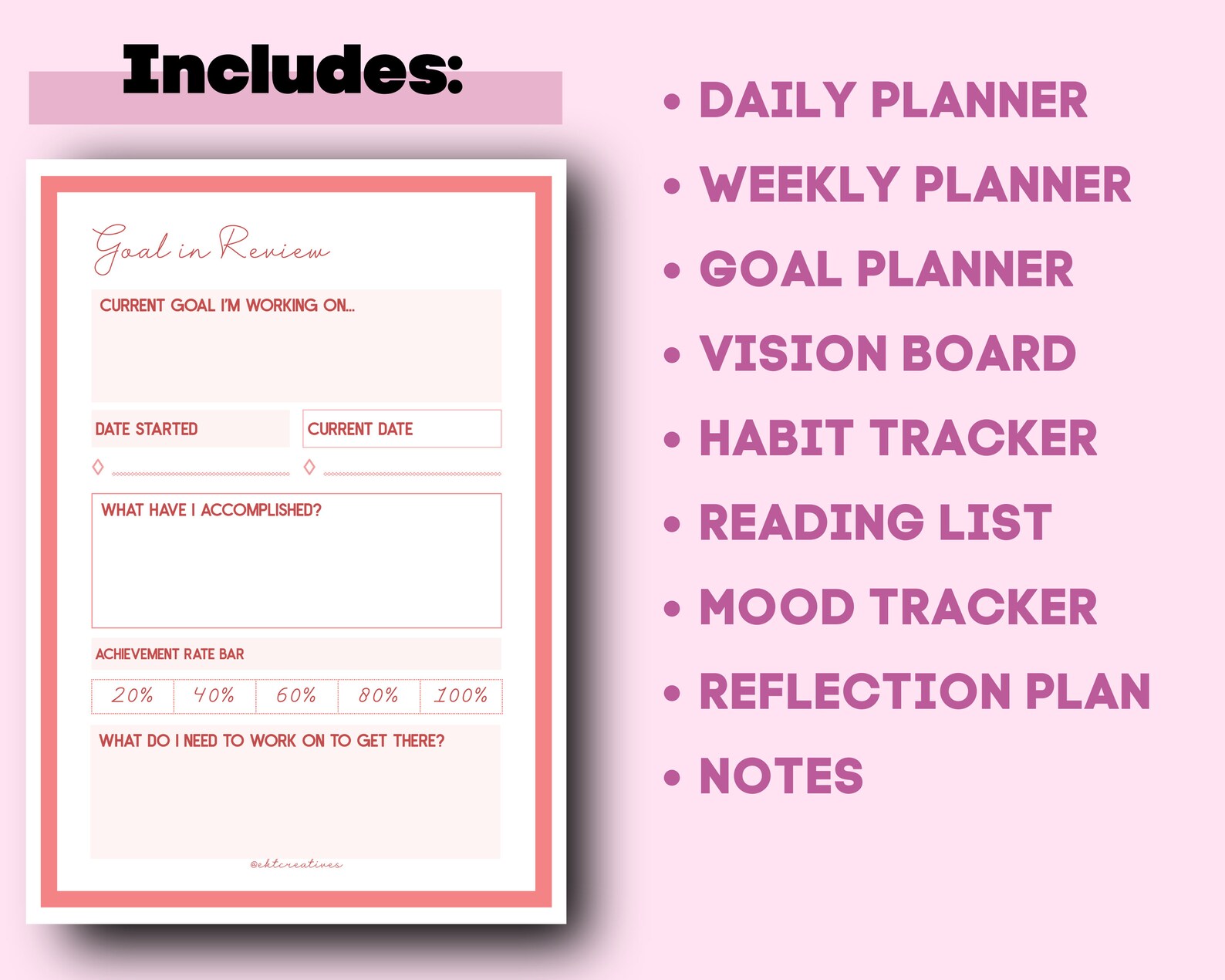 Goal Planner Printable Pink Printable Goal Planner - Etsy