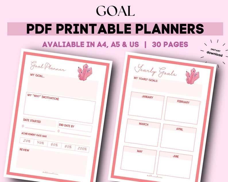 Goal Planner Printable Pink Printable Goal Planner - Etsy