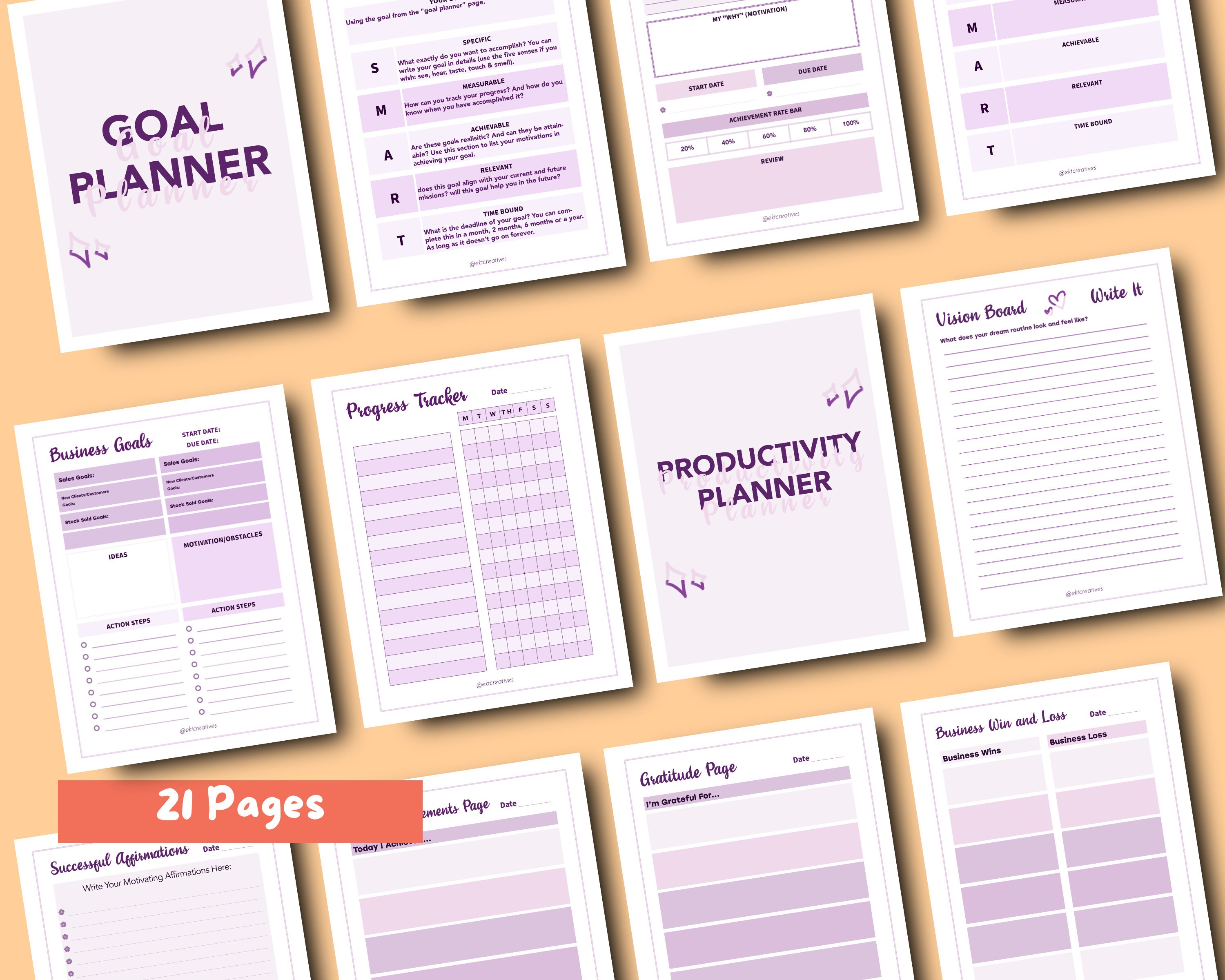 Purple Goal Printable Planner Manifestation Goal Tracker Dream Journal ...