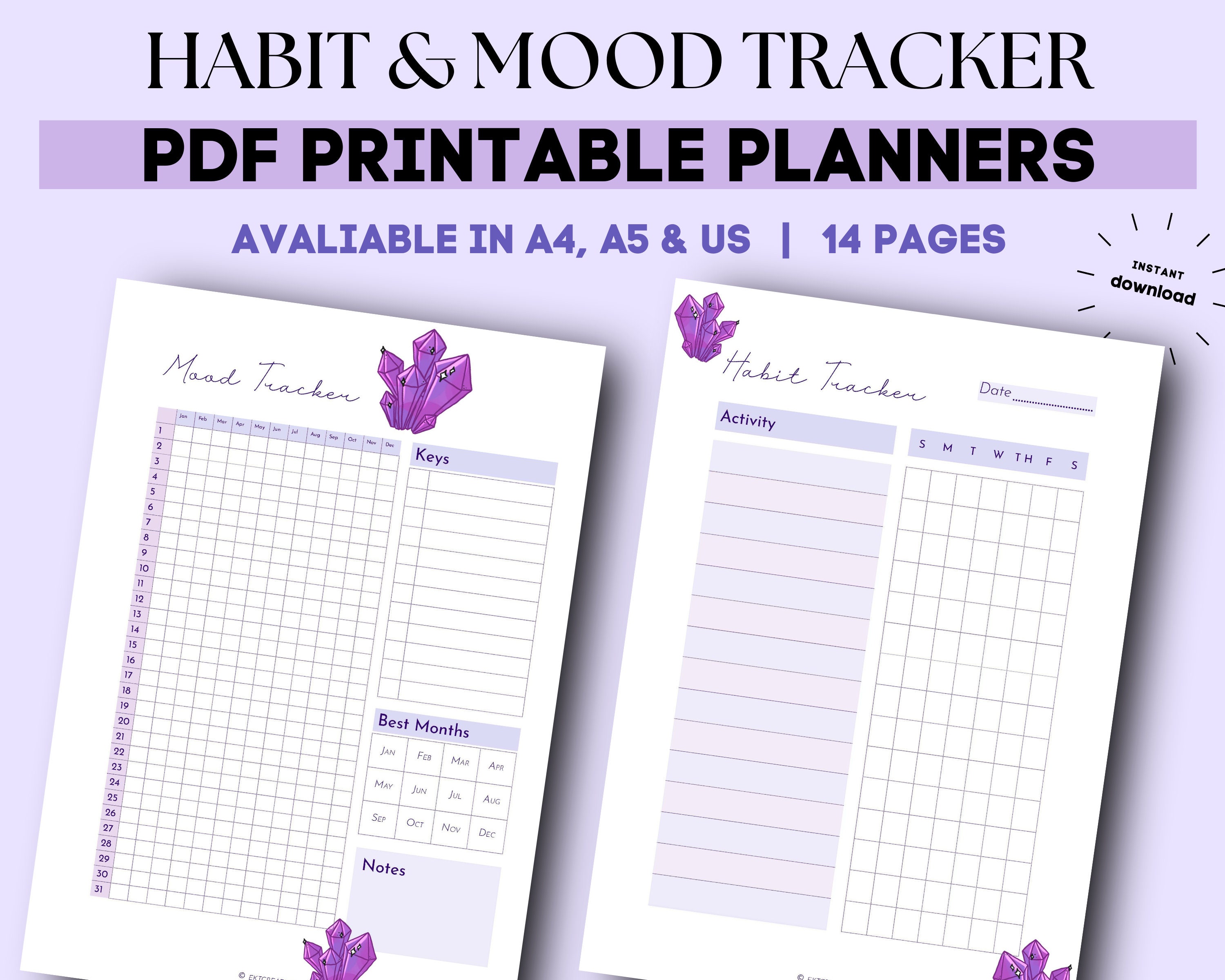 Habit Tracker Printable Mood Tracker Printable Digital Habit Tracker ...