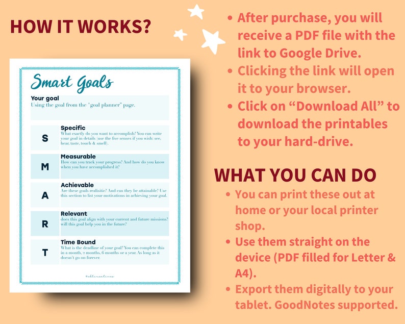 Teal Goal Printable Planner Pages Vision Board Task Tracker Digital ...