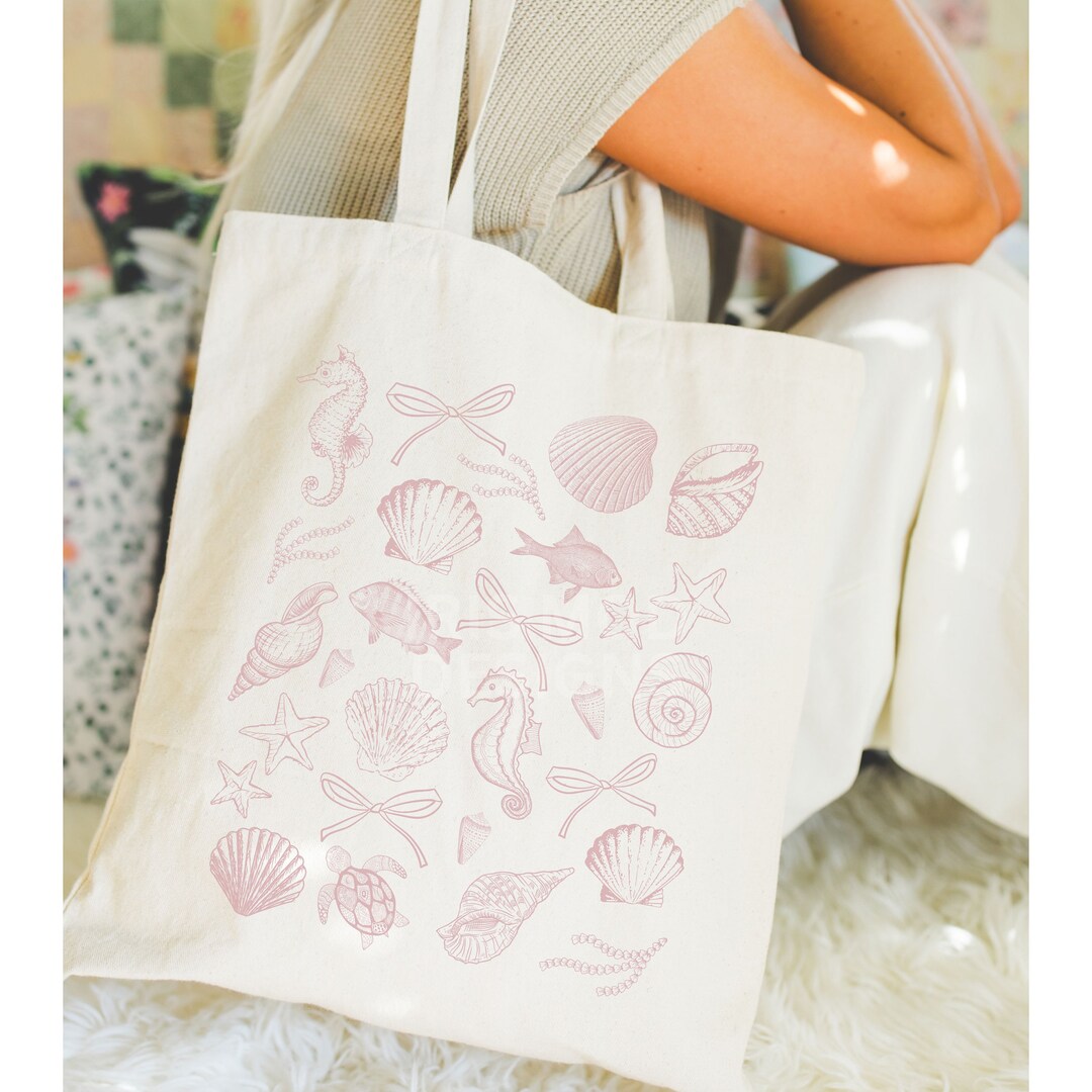 Sea Shell Tote Bag Beach Tote Bag Cotton Canvas Tote Aesthetic Tote Bag ...