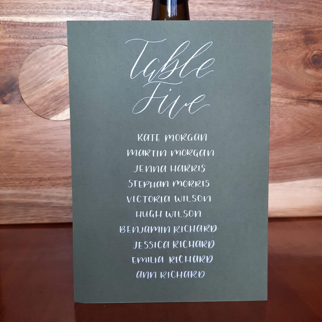 Green Table Seating Cards | Modern Calligraphy | Handwritten - Etsy
