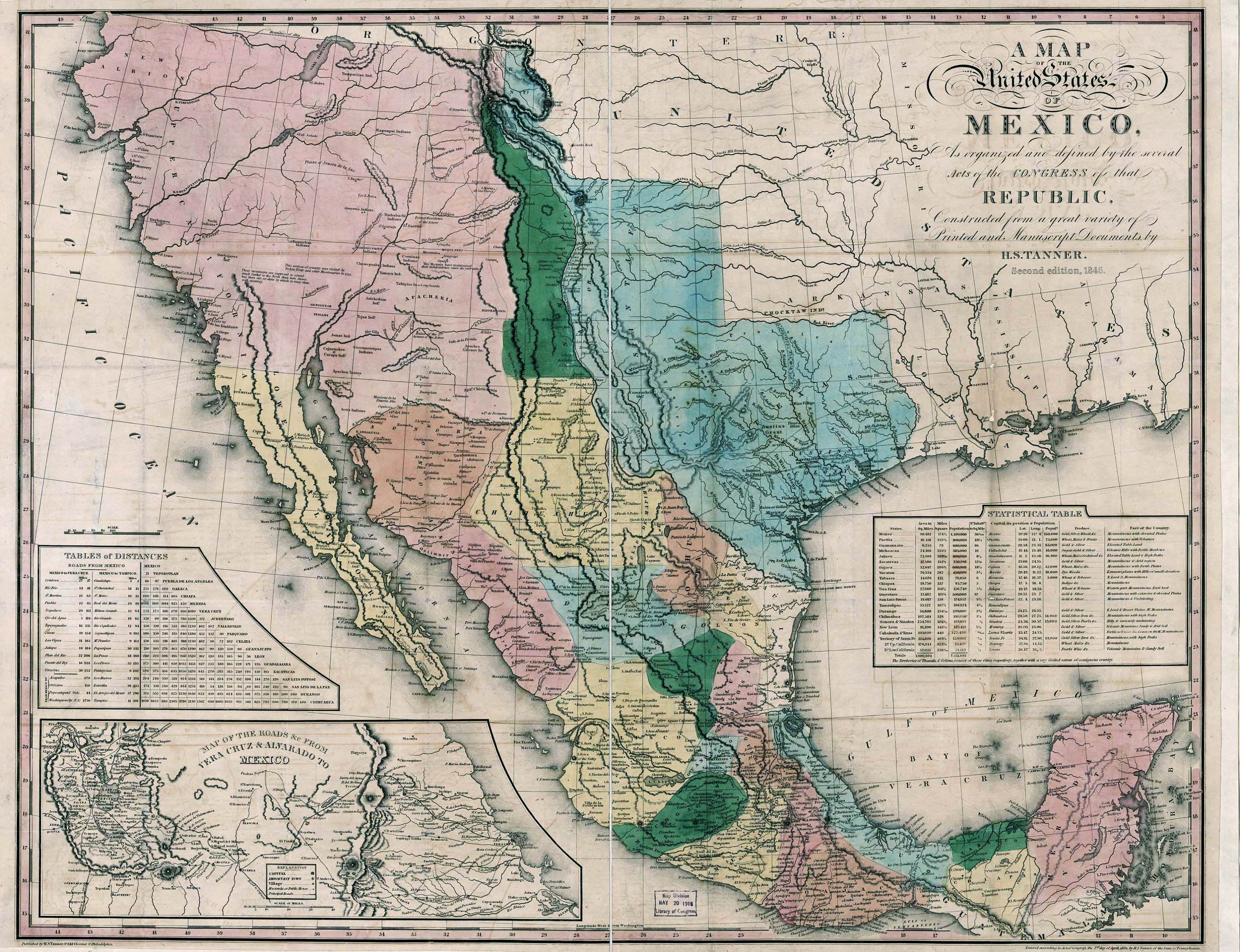 Mapa de la República de México de 1846 que muestra partes de los ...