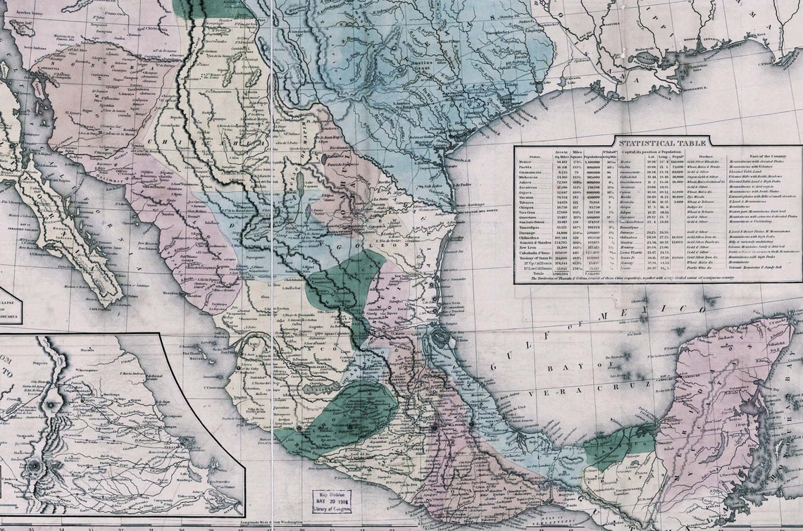 Republic of Mexico Map From 1846 Showing Parts of the United States of ...