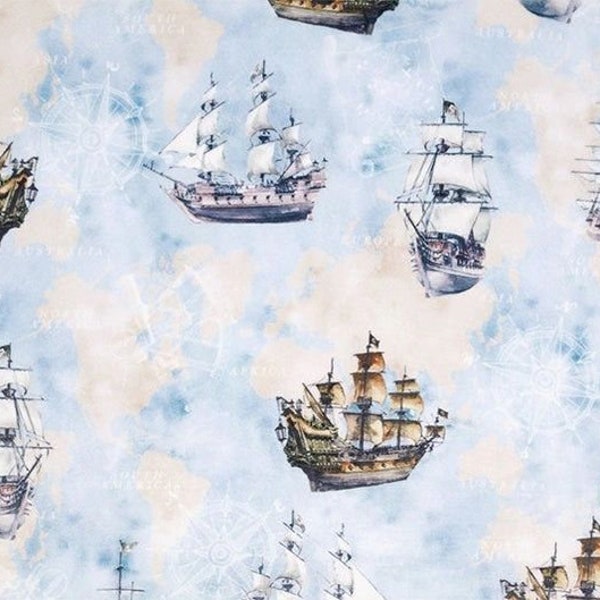 Tall Sailing Ships Fabric - Etsy