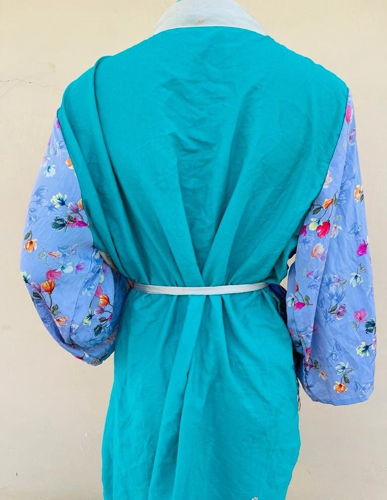 Blue Silk Robe Bridal Gift Blue Floral Silk Robe Silk Lounge Wear ...