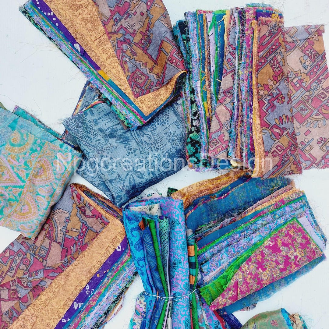 Project Scrap 100% Silk Remnants Scrap Old Sari Fabric Scraps Lot of 20 ...