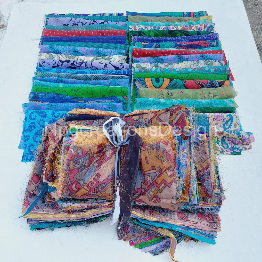 100% Silk Remnants Scrap Old Sari Fabric Scraps Lot of 20 Pcs Bundle ...