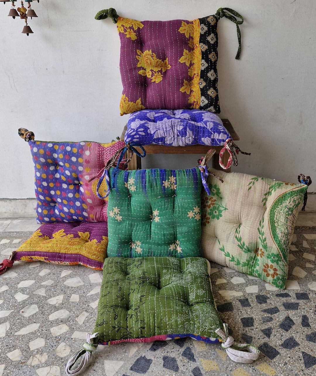 Handmade Kantha Chair Cushion: 100% Cotton Seat Pad, 16x16 Inches - Etsy