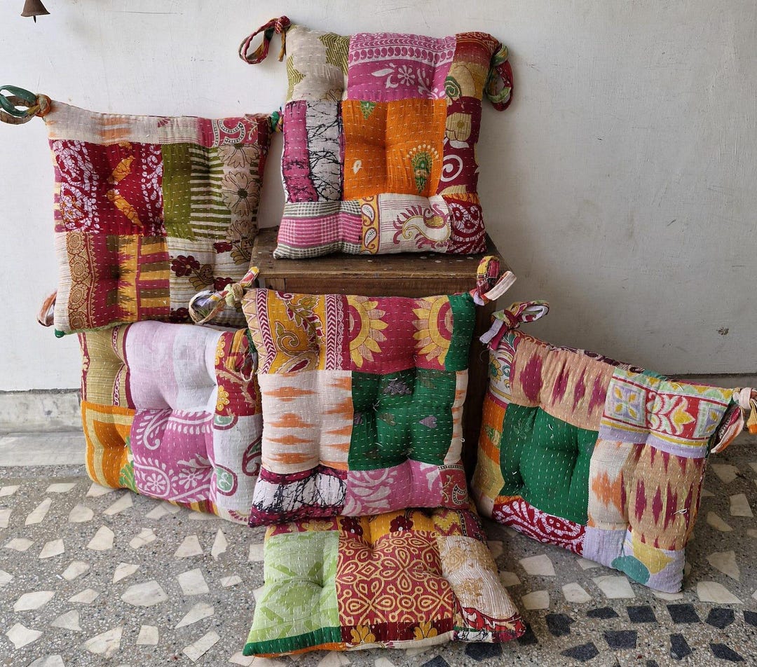 Handmade Kantha Chair Cushion: 100% Cotton Seat Pad 16x16 Inches - Etsy