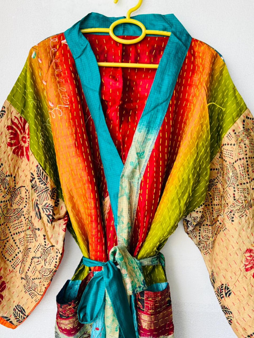 Handmade Kantha Silk Kimono Robe, Recycled Patchwork Quilted Jacket - Etsy