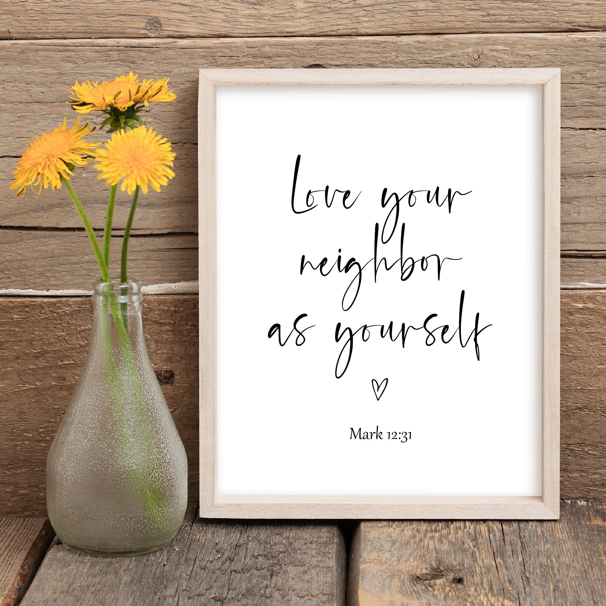 Love Your Neighbor as Yourself, Christian Printable Wall Art, Mark 12: ...