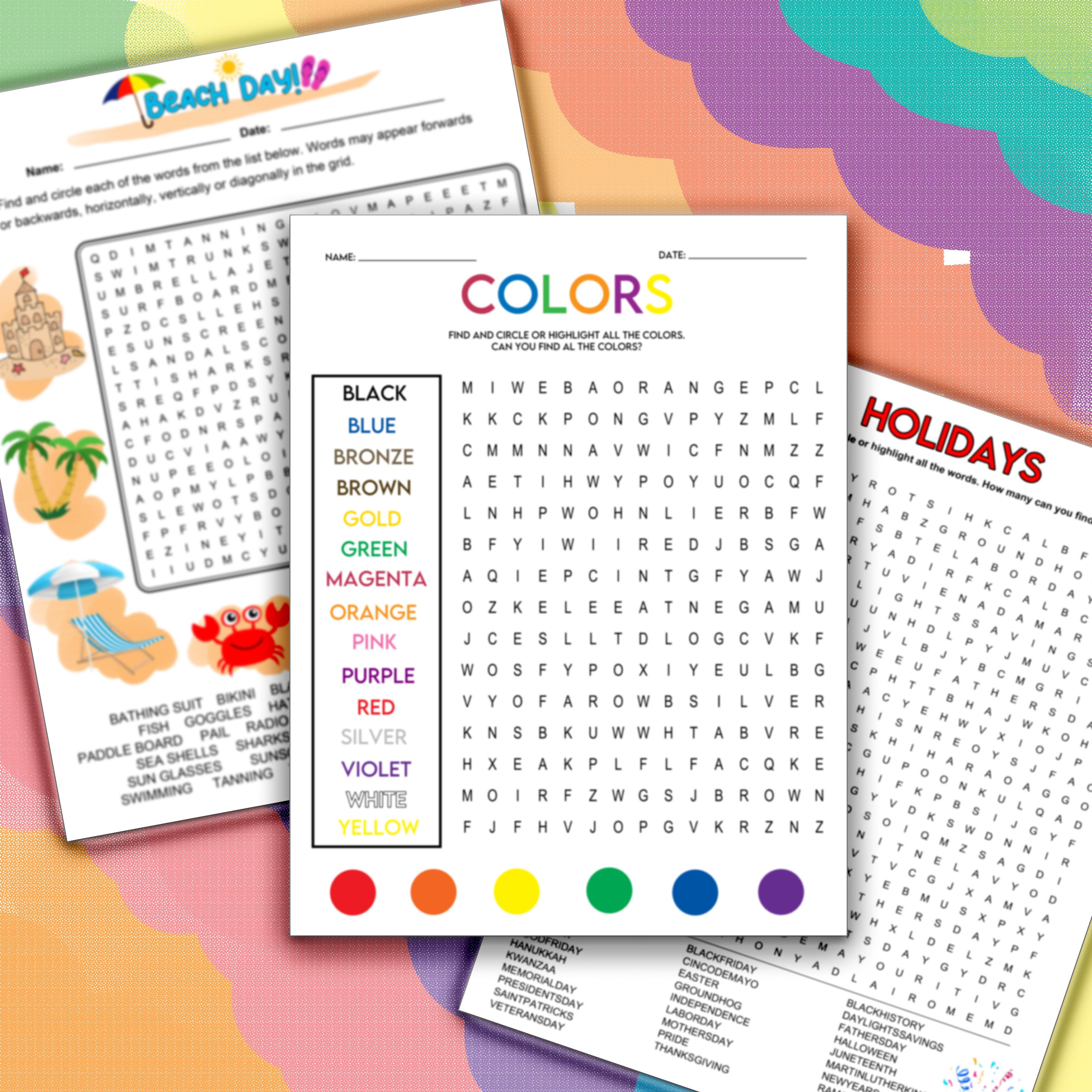 Beach Day Word Search intermediate PRINTABLE DOWNLOAD PDF Fun for ...