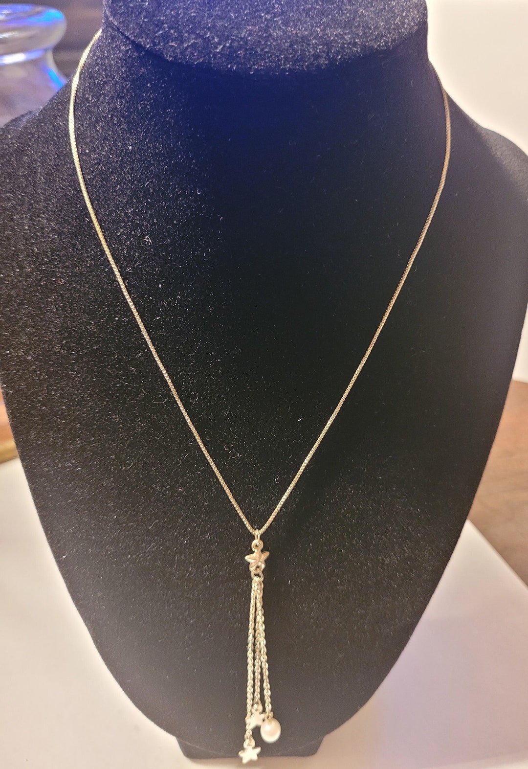Sterling Silver Chain With Stars and Faux Pearl Necklace - Etsy