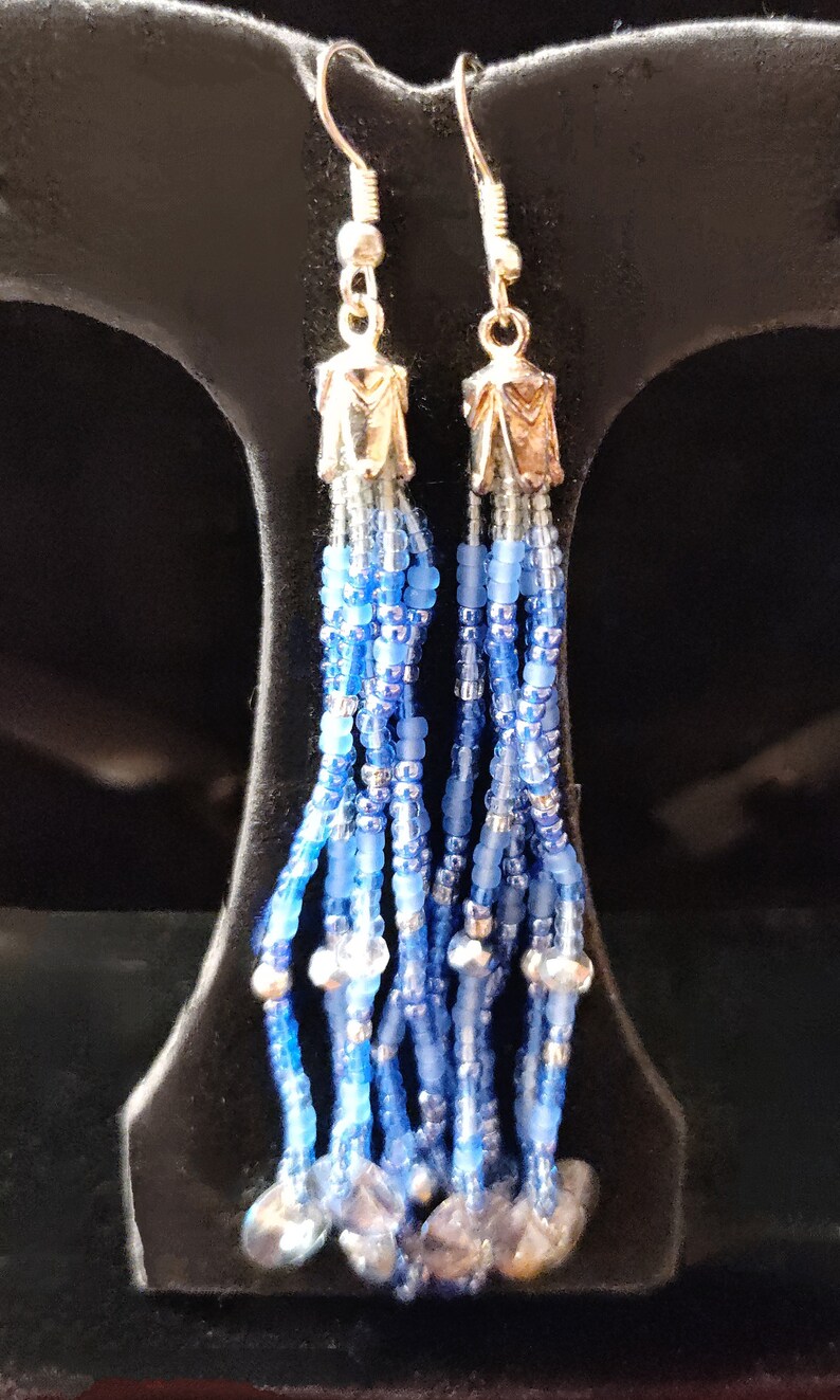 Multi-strand Crystal and Seed Bead Dangle Earrings - Etsy