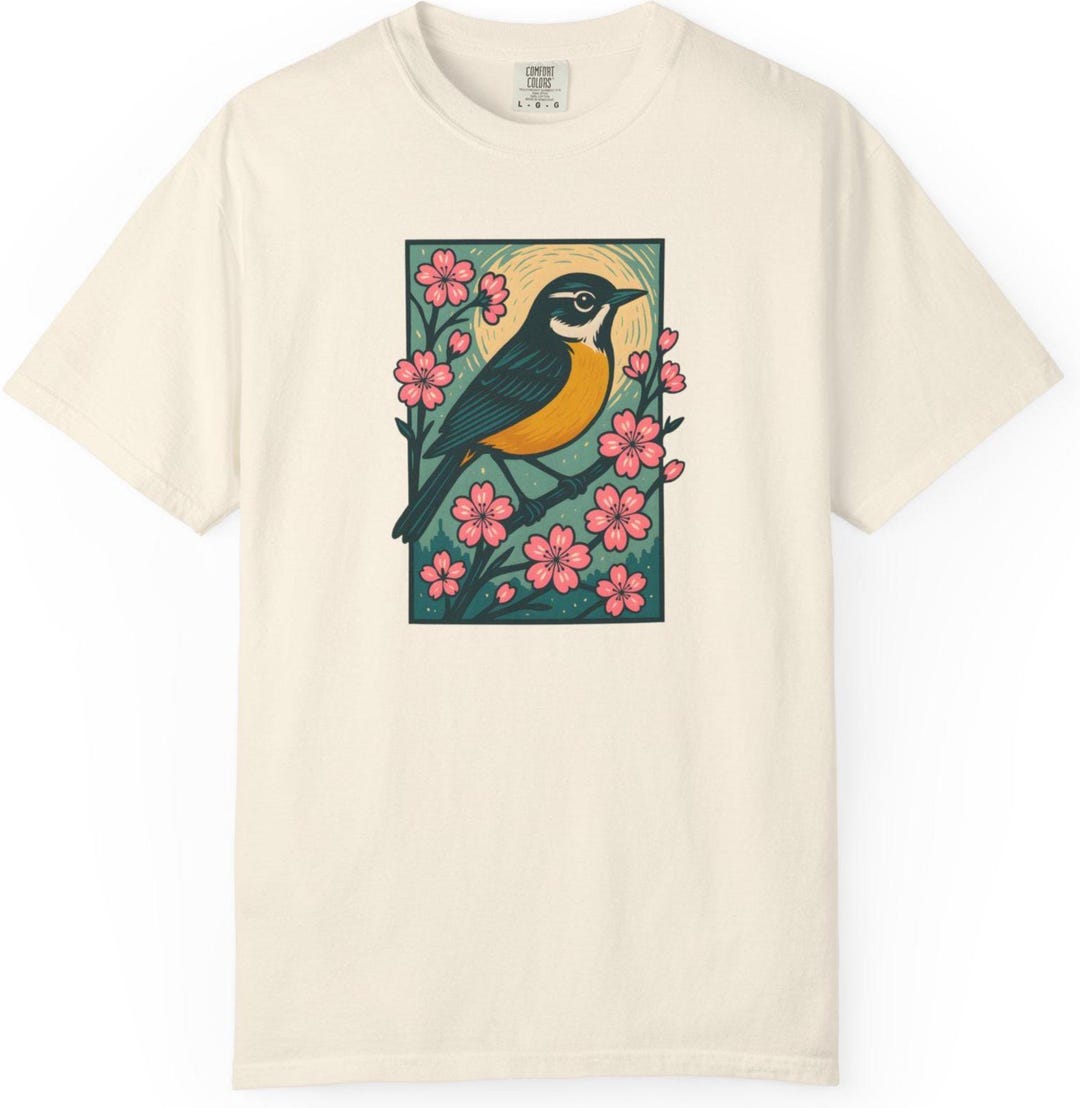 Robin Cherry Blossom Oversized T-shirt, Cottage Core Birding Shirt ...