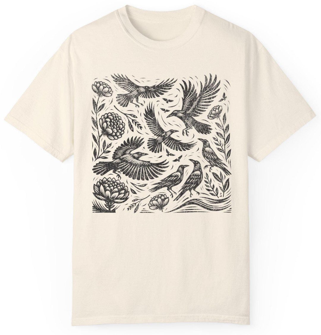 Flock of Crows - Comfort Colors, Oversized Relaxed Tee, Mystical Crows ...