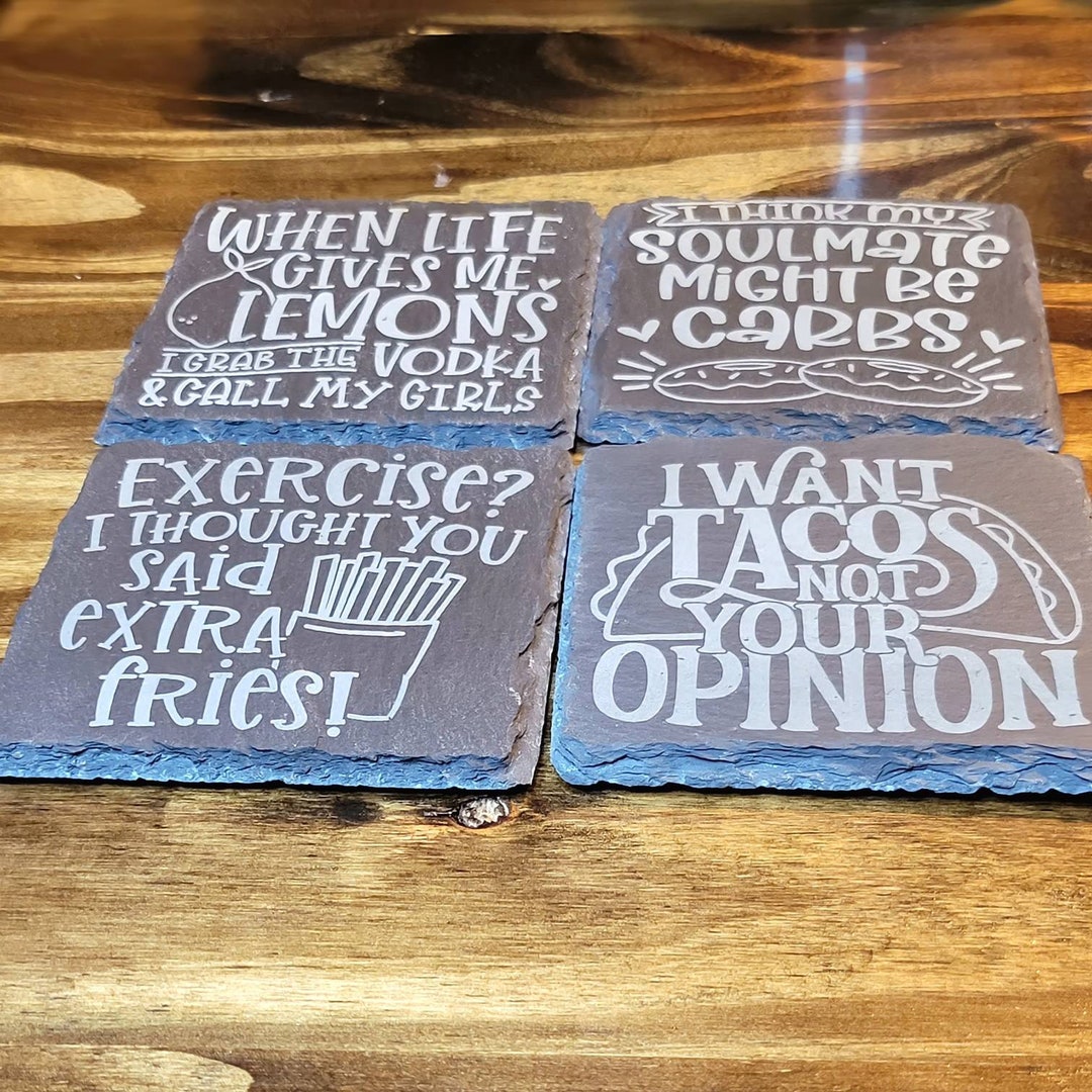 Set of 4 Engraved Slate Coasters Funny Sayings - Etsy