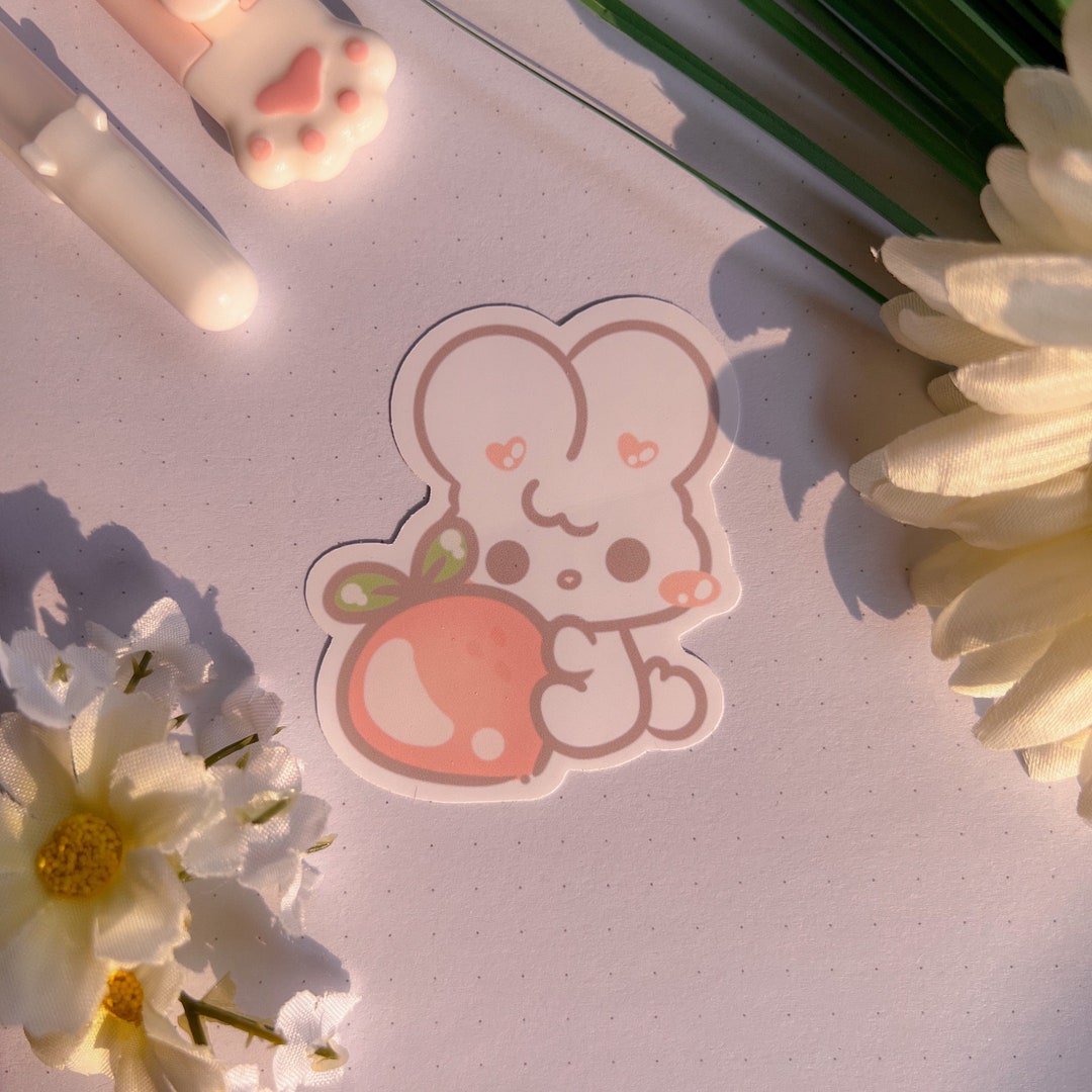 Cute Bunny / Strawberry Bunny Sticker / White Bunny / Kawaii Sticker ...