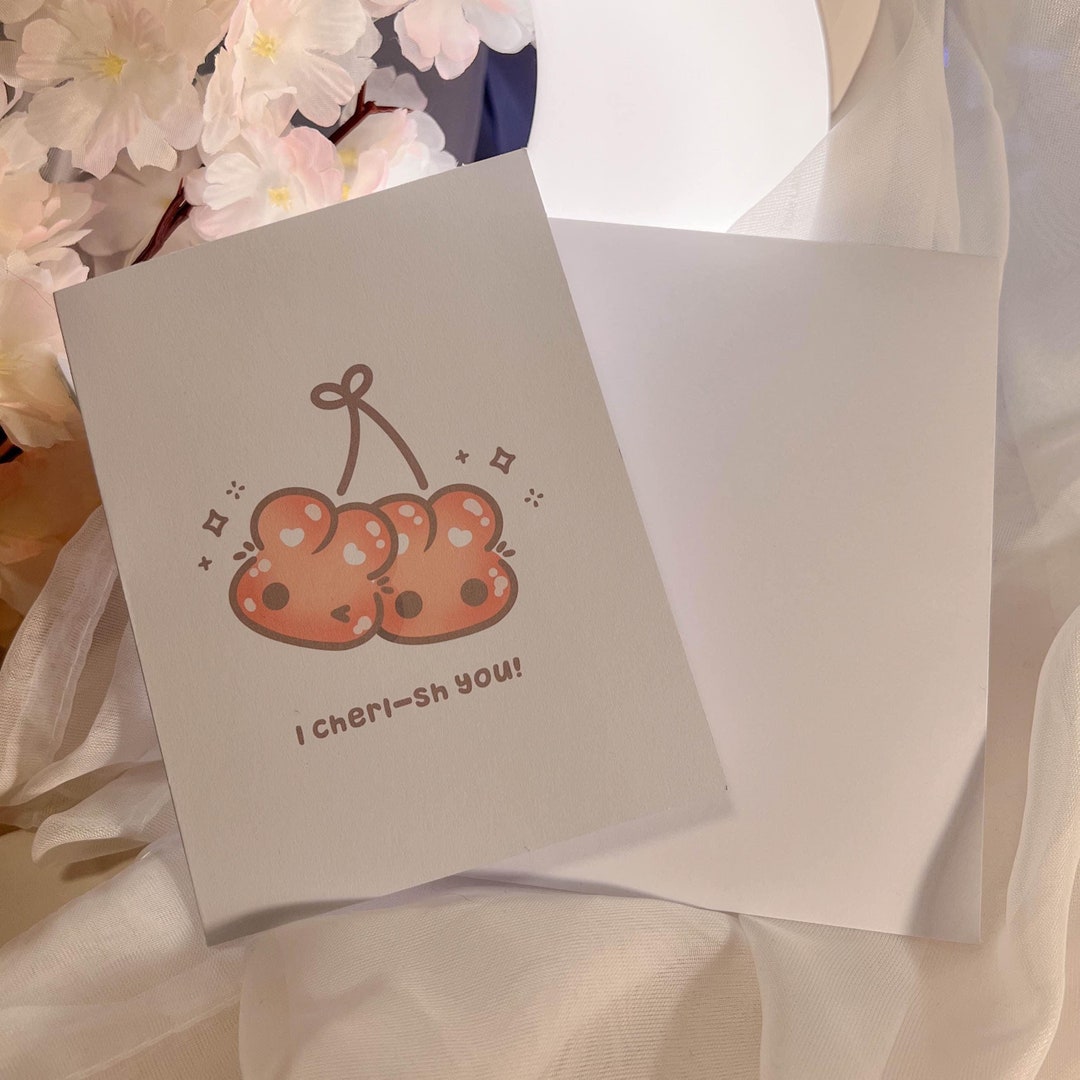 Cherry Greeting Card / Fruit Card / Cute Bunny / Cute Greeting Card ...