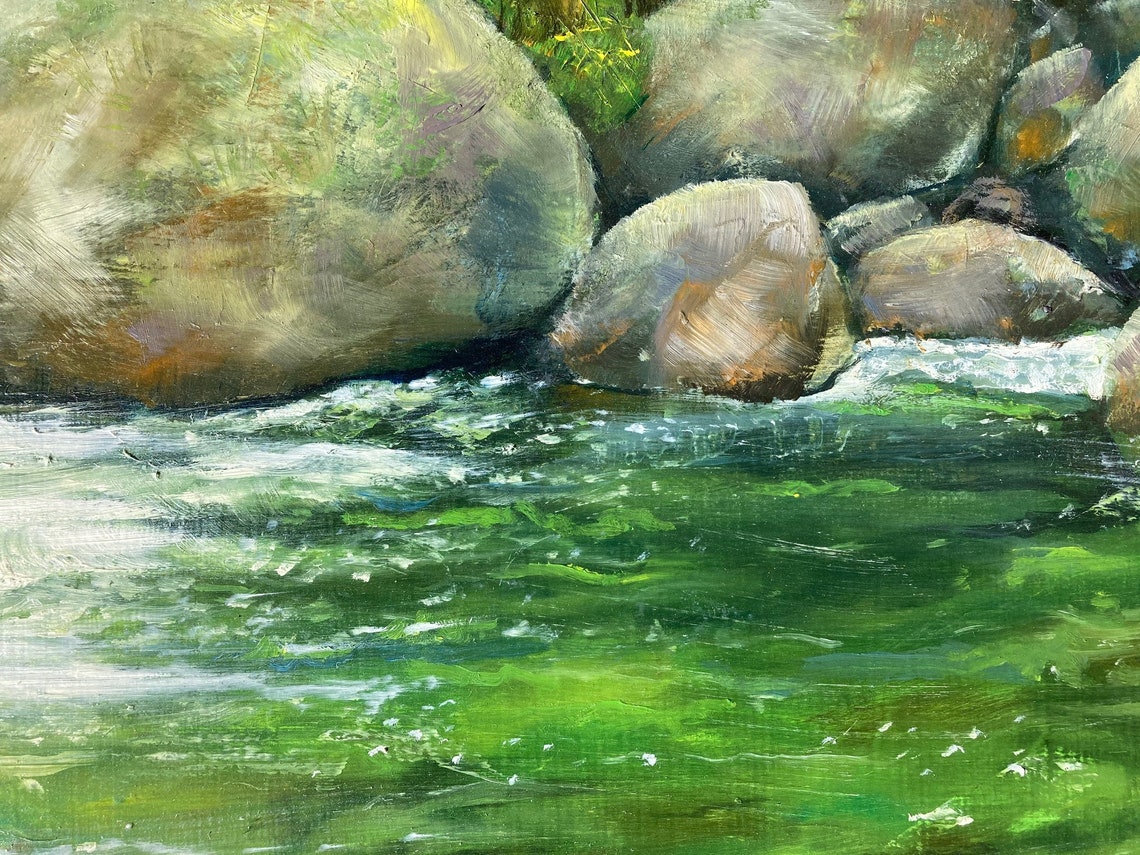 Rocky River Oil Painting, River, Rock, Vermont, Landscape Painting ...